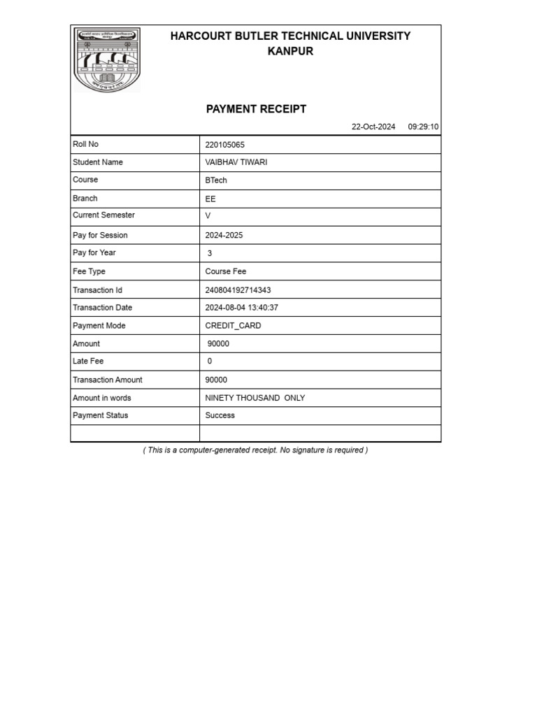 Course Fee Online Receipt | PDF