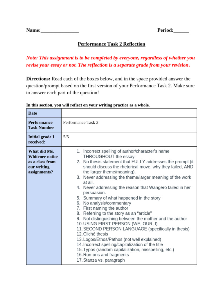 Performance Task 2 Reflection-1 | PDF | Essays | Persuasion