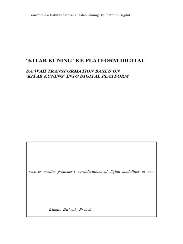 Da'wah Transformation Based On Kitab Kuning' Into Digital Platform | PDF