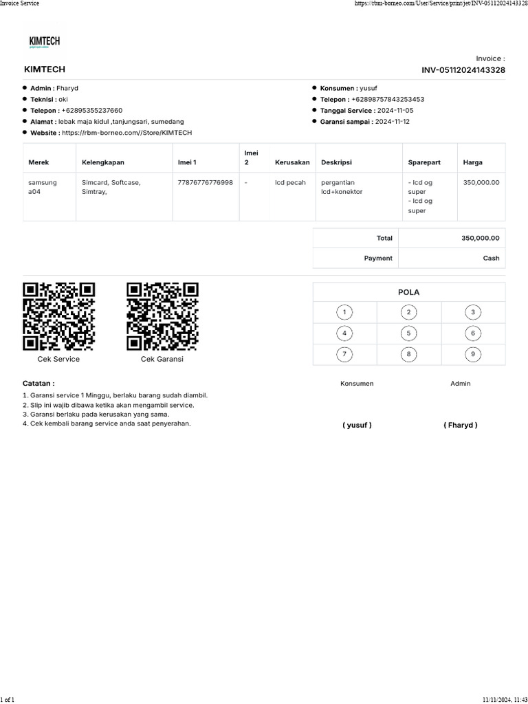 Samsung A04 LCD Repair Invoice | PDF