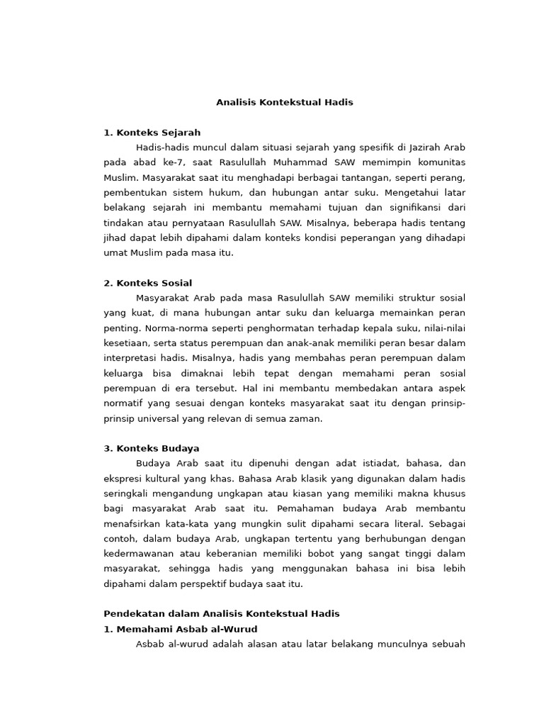 Analisis Kontekstual Hadis | PDF