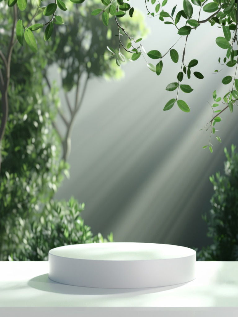 White Platform Lush Green Forest With Sunlight Streaming Through Trees ...