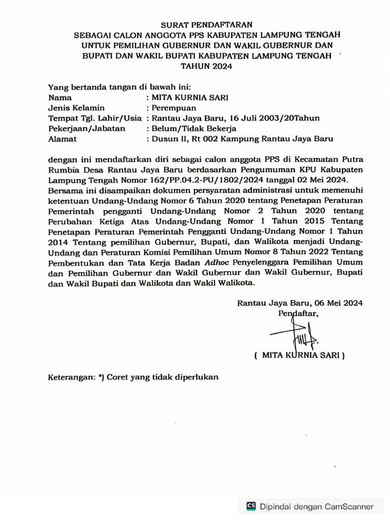 Surat Pendaftaran Mita | PDF