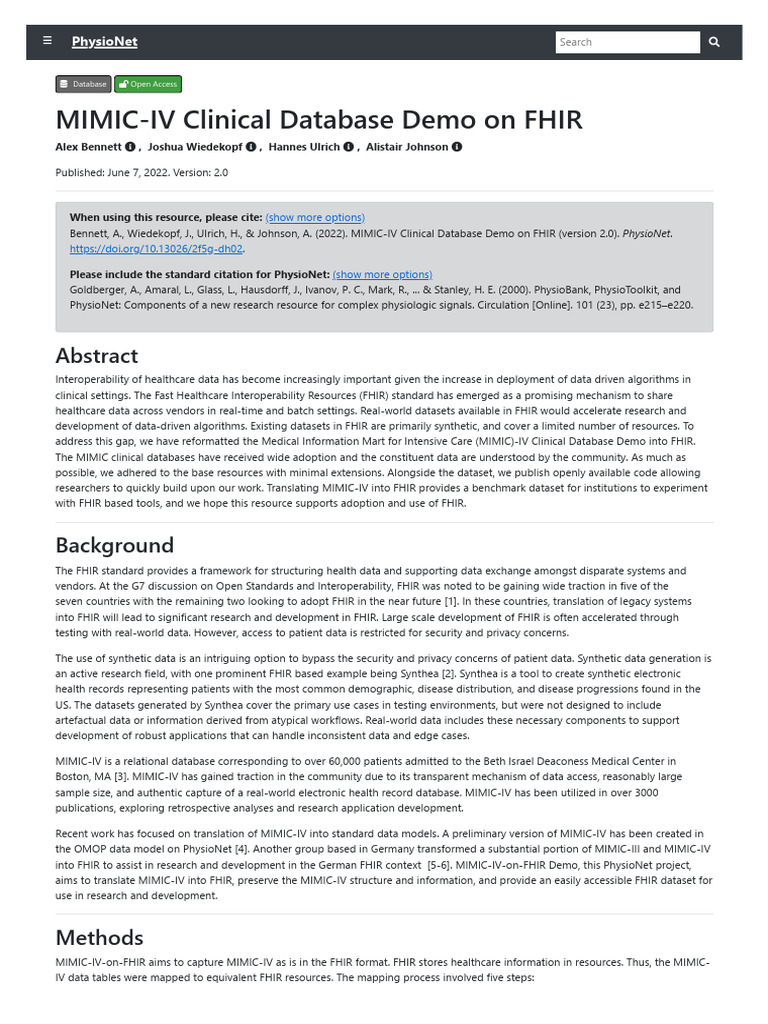 MIMIC-IV Clinical Database on FHIR | PDF | Prescription Drugs | Medical ...