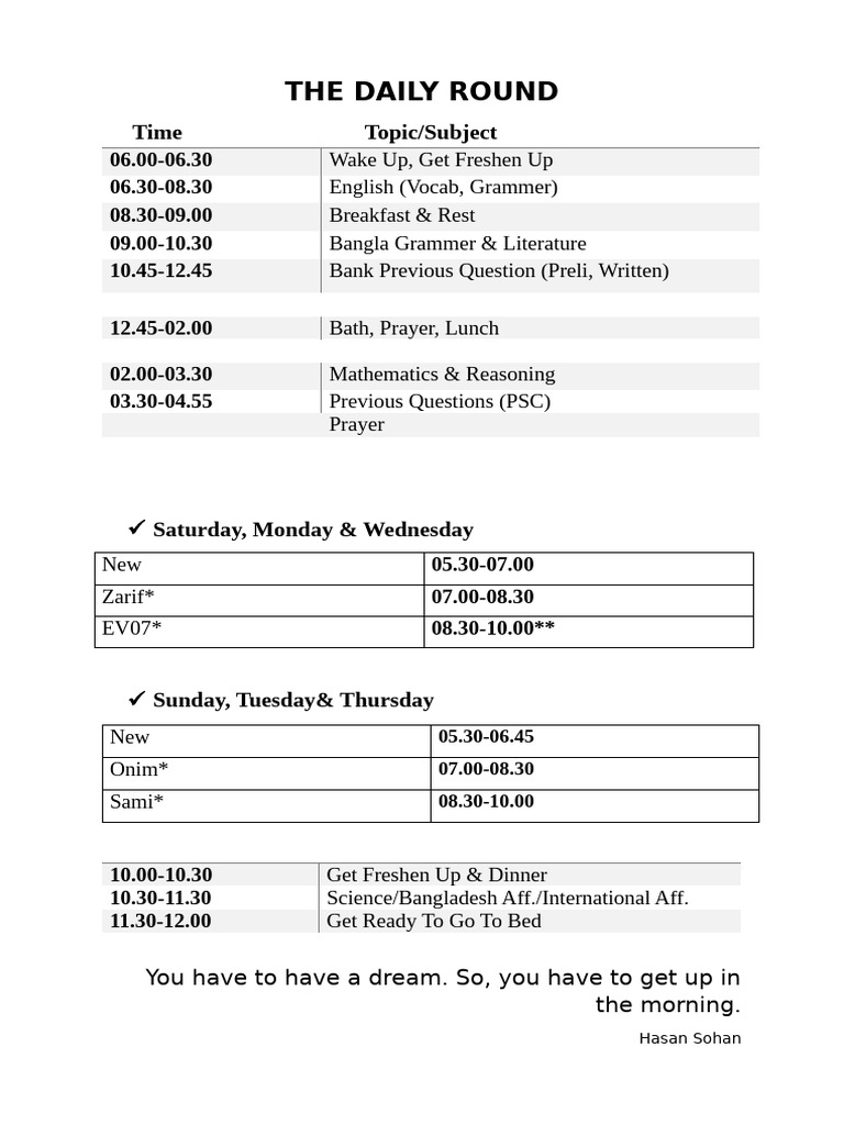 Daily Routine for Exam Prep | PDF | Language Arts & Discipline