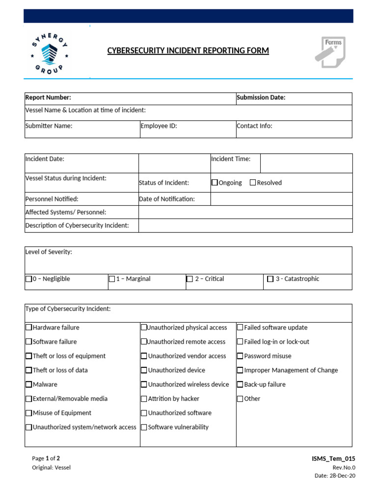 ISMS - Tem - 015 Cyber Security Incident Reporting Form | PDF ...