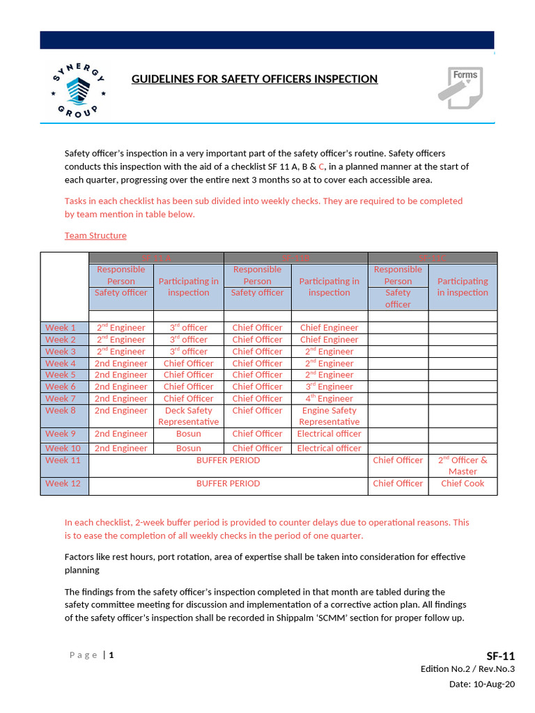 SF 11 Safety Inspection Guidelines | PDF