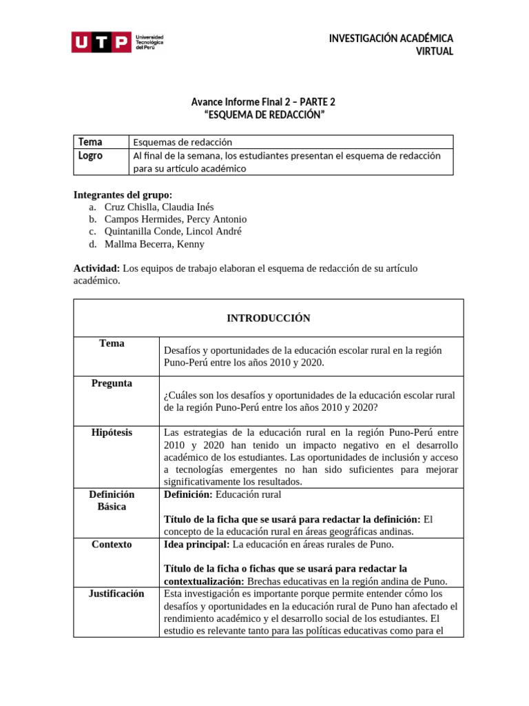 Avance Informe Final 2 - PARTE 2 | PDF | Enseñando | Pobreza