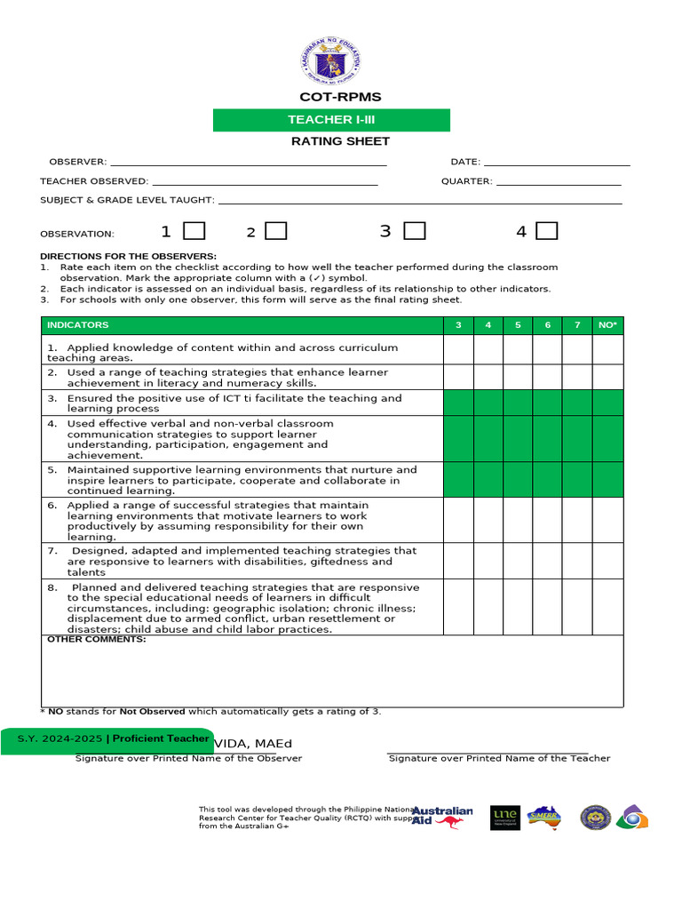 Q2 Q4 Appendix C 03 COT RPMS Rating Sheet For T I III For SY 2024 25 ...