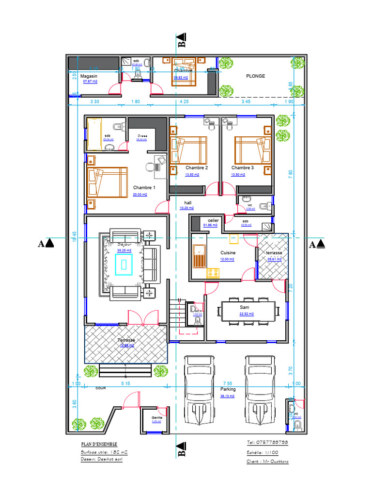 Plan d'ensemble du séjour et chambres | PDF