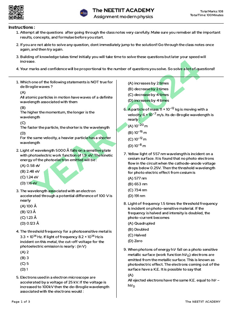 670a0f37387f8564ef460fc1 - Assignment Modern Physics | PDF | Photoelectric Effect | Electronvolt