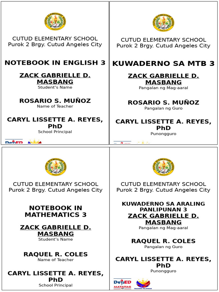 Notebook Cover Gr.3 | PDF