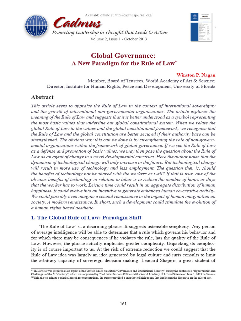 Global Governance - A New Paradigm For The Rule of Law | PDF | Rule Of ...