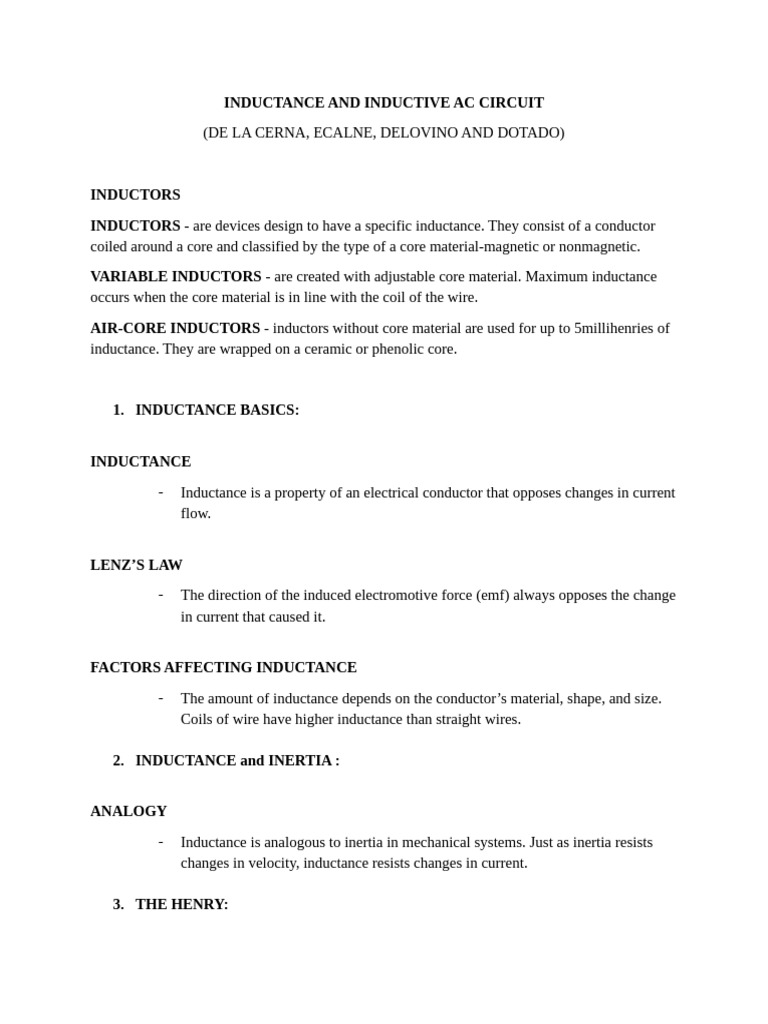Inductance and Inductive AC Circuit - Docx. | PDF | Inductor | Inductance