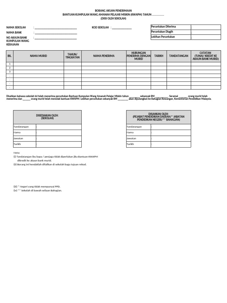 Borang Akuan Penerimaan Kwapm 2024 | PDF