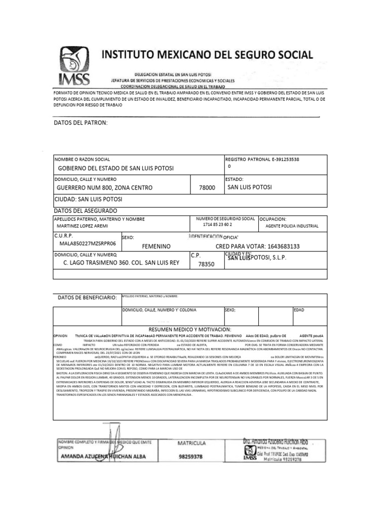 Salud en El Trabajo Amparado en El Convenio Entre Imss y Gobierno Del ...