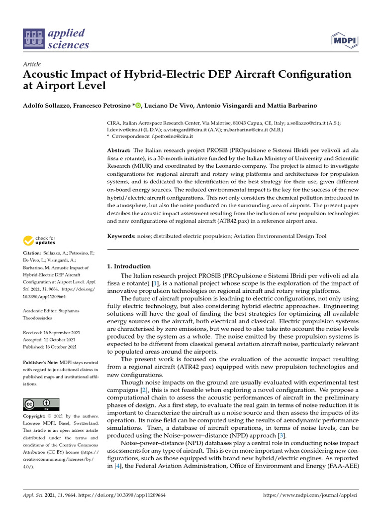 Acoustic Impact of Hybrid-Electric DEP Aircraft Configuration | PDF ...