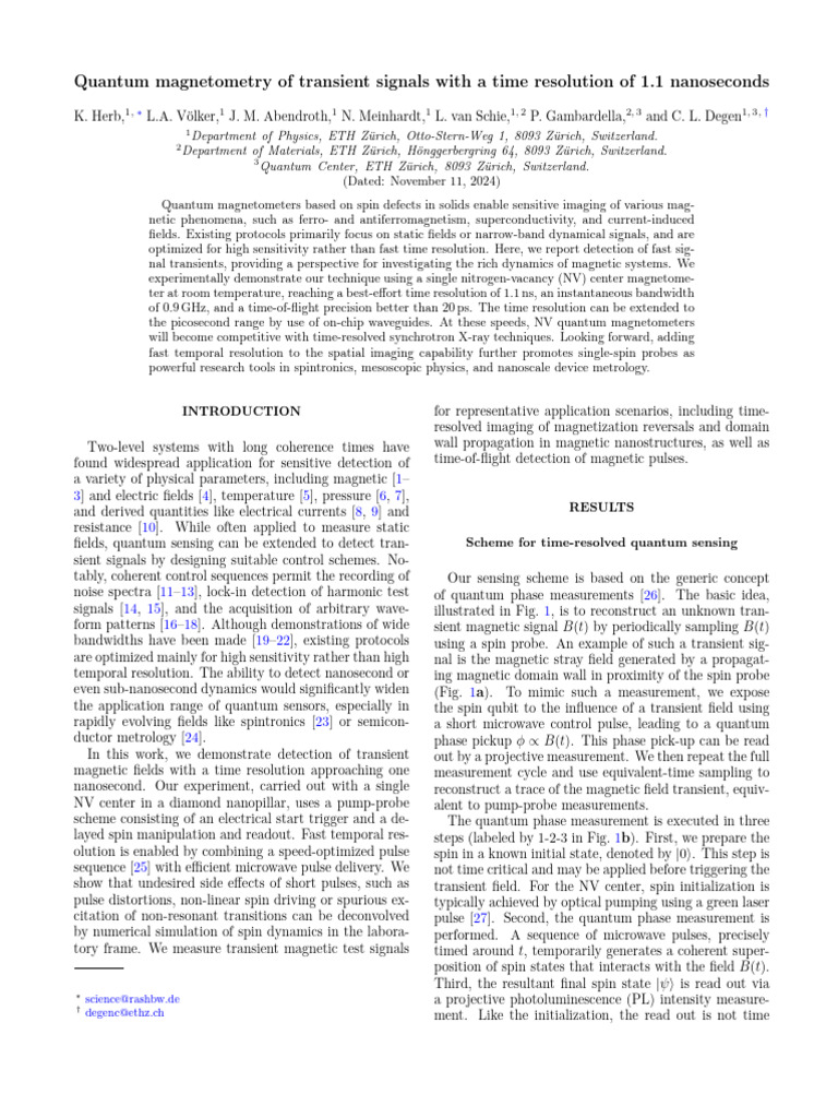 Quantum Magnetometry Of Transient Signals With A Time Resolution Pdf Convolution Time Of