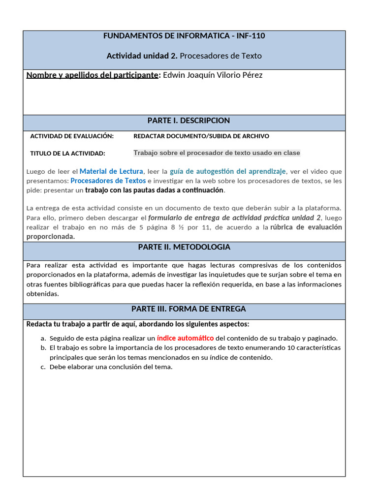 Formulario de Envio Actividad Practica Unidad 2-.2024-10 | PDF ...