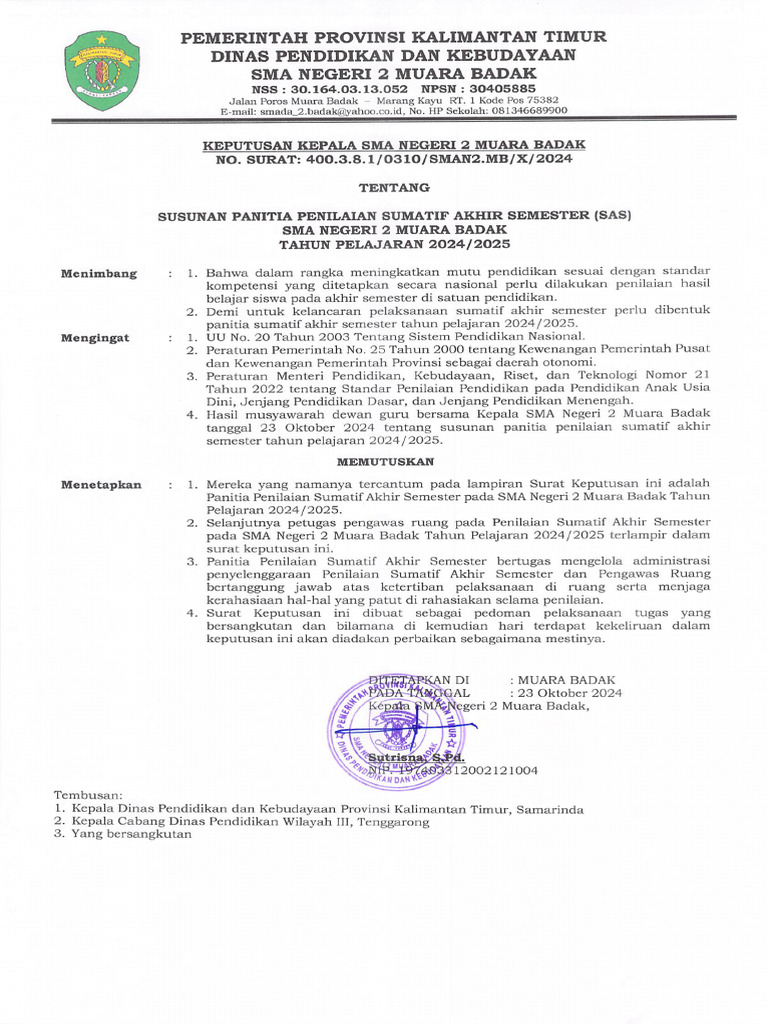 SK Penilaian Sumatif Akhir Semester 2024-2025 | PDF