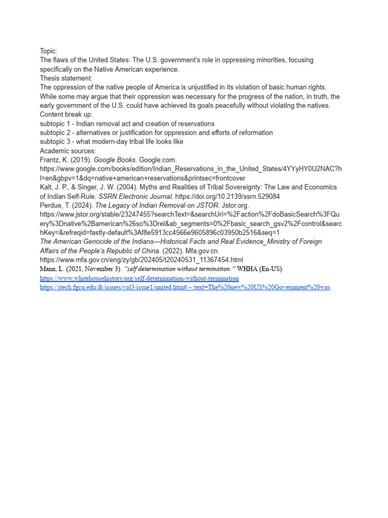 U.S. History Research Paper: Native Americans | PDF | Indian ...