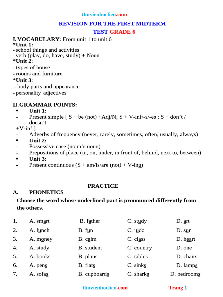 Grade 6 Midterm Test Revision Guide | PDF | Noun