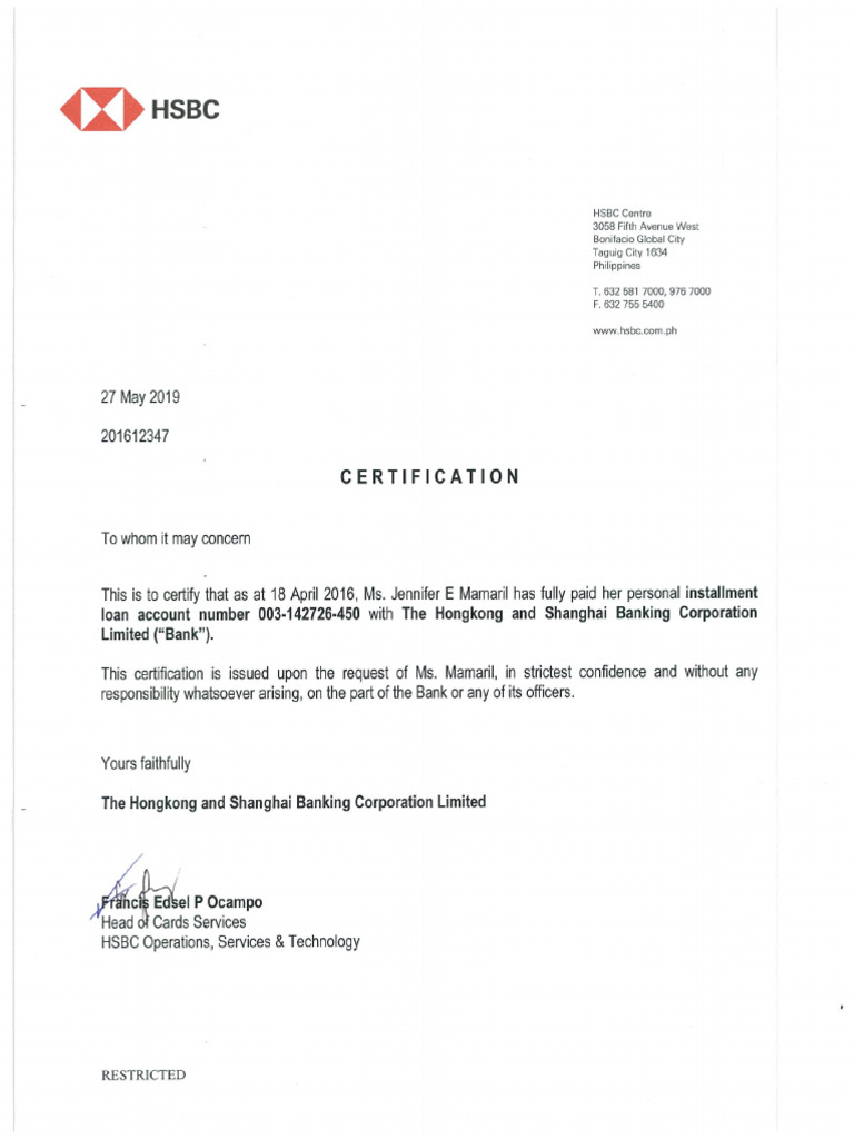 HSBC Certification _Jennifer Mamaril (1) (2) (2) | PDF