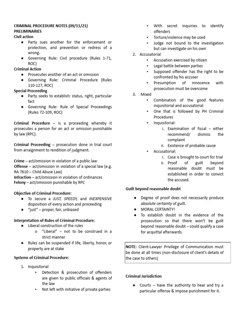 Criminal Procedure Notes | PDF | Criminal Procedure | Crimes