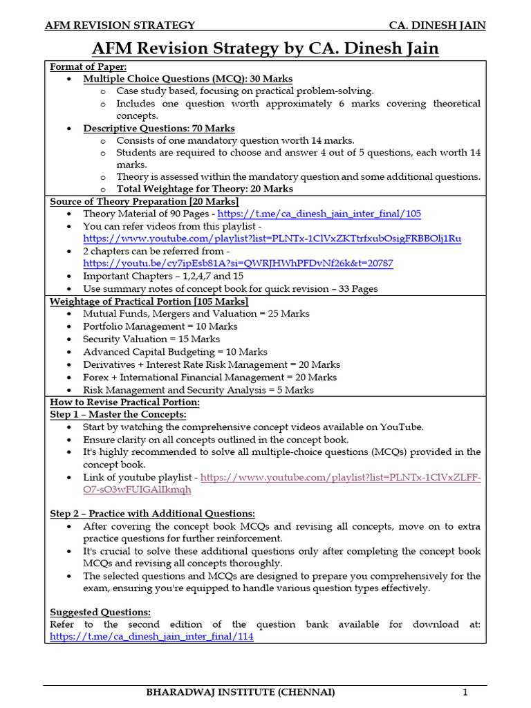 AFM Revision Strategy | PDF | Multiple Choice | Financial Services