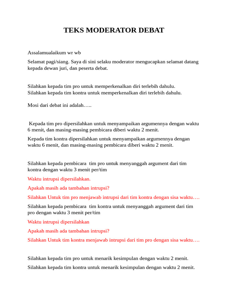 Skrip Moderator Debat Bahasa Indonesia | PDF