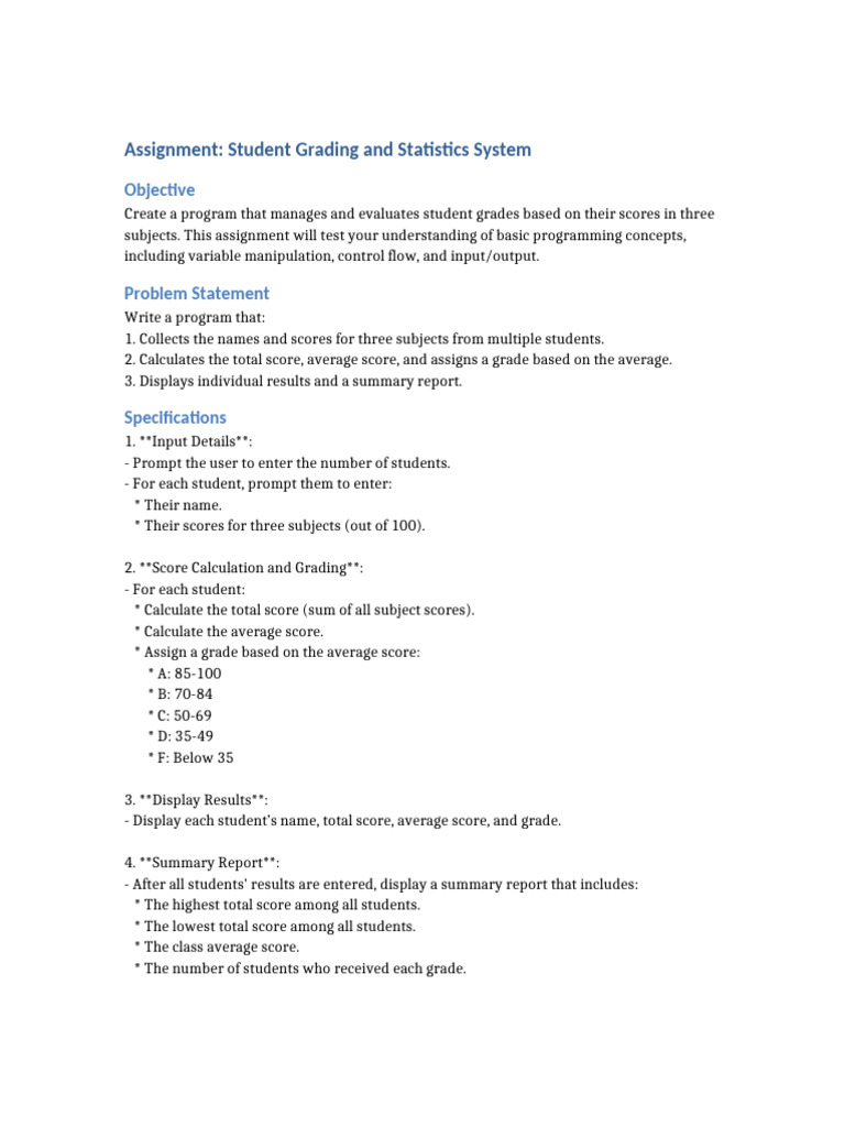 Student Grading and Statistics System Assignment | PDF | Computer Program | Programming