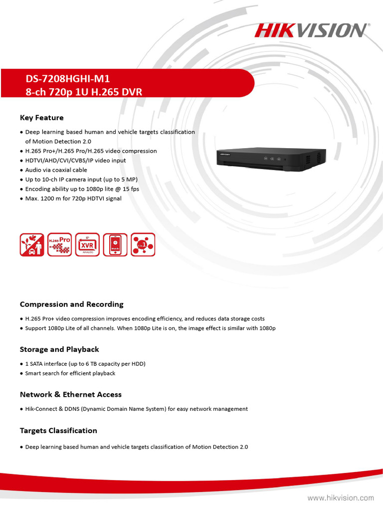 Datasheet of DS 7208HGHI M1 - 20240415 | PDF | Data Compression | Video