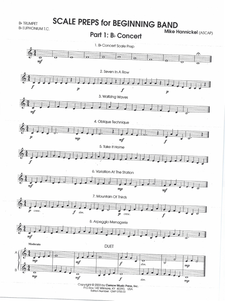 Scale Preps For Begining Band - Trumpet | PDF