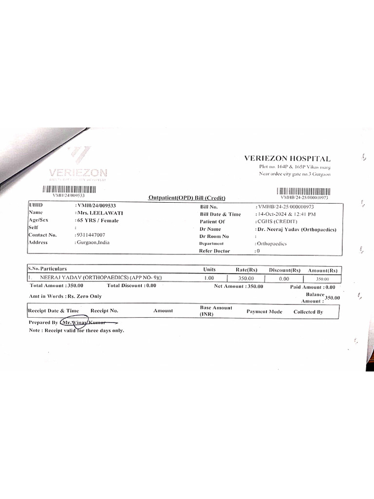 Leelawati Opd Bill | PDF