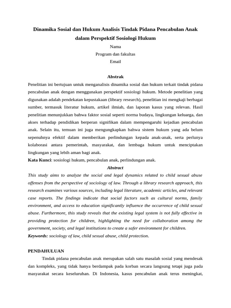 Dinamika Sosial Dan Hukum Analisis Tindak Pidana Pencabulan Anak Dalam Perspektif Sosiologi ...