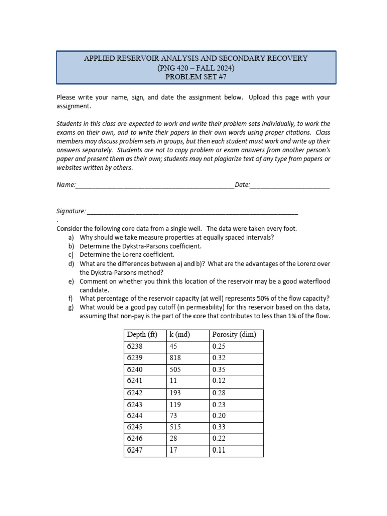 Reservoir Analysis Assignment | PDF