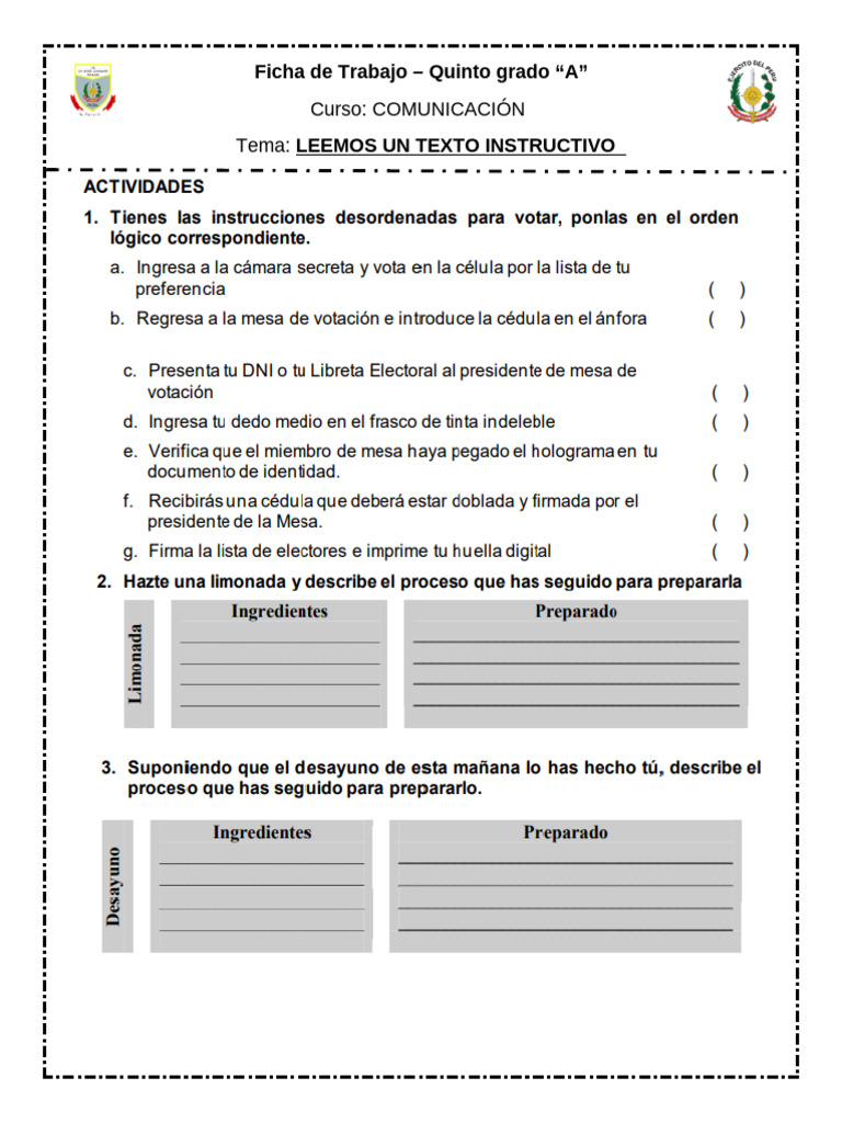 Ficha de Trabajo Leemos Un Texto Instructivos | PDF