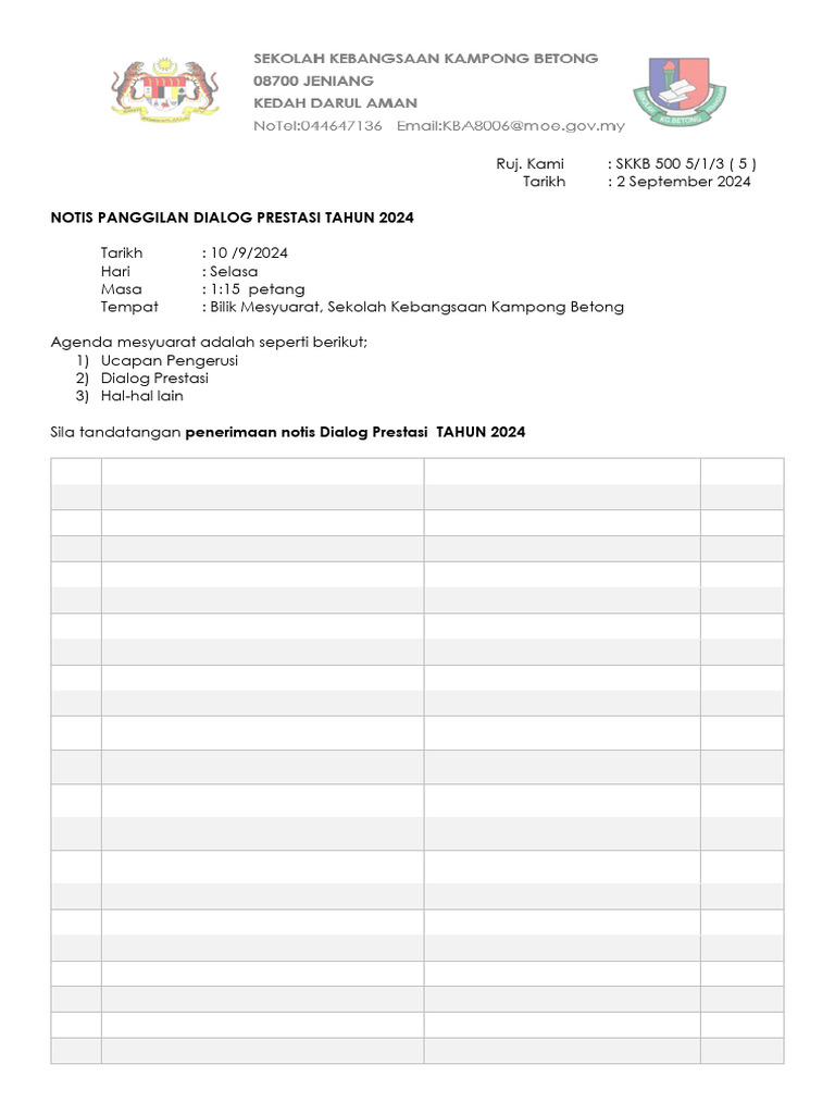 Notis Panggilan Dialog Prestasi | PDF