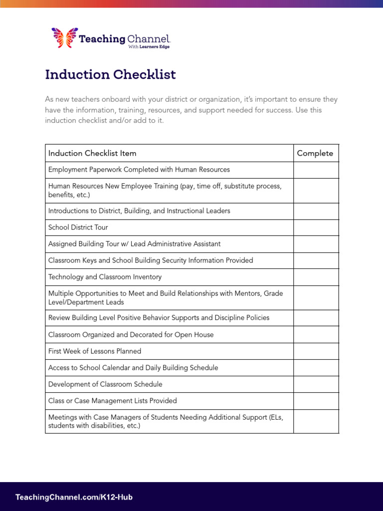 K12-New-Teacher-Induction-Checklist-Downloadable | PDF