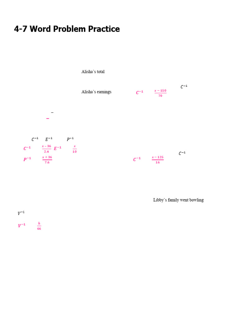 4-7 Word Problem Answers | PDF | Mathematical Analysis | Mathematical Objects