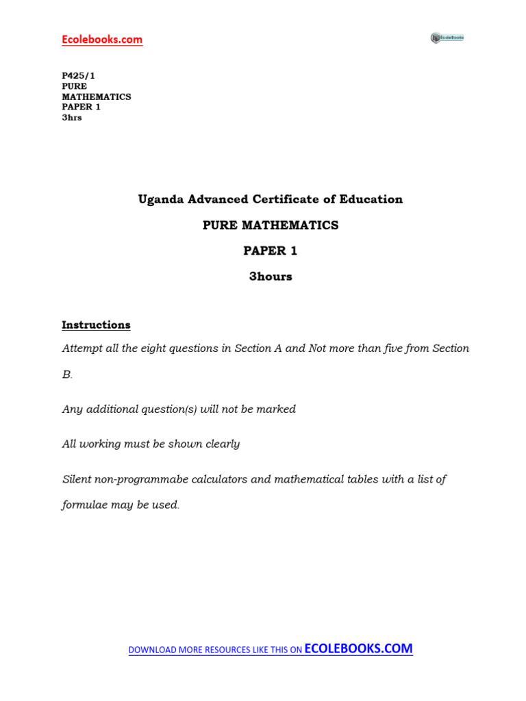 Math PP1 S.6 Set 2 | PDF | Equations | Geometry