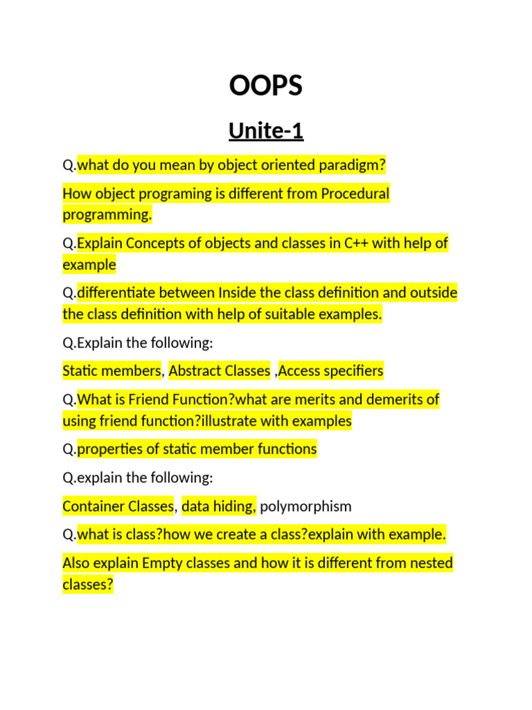 C++ Object-Oriented Programming Concepts | PDF | C++ | Class (Computer ...