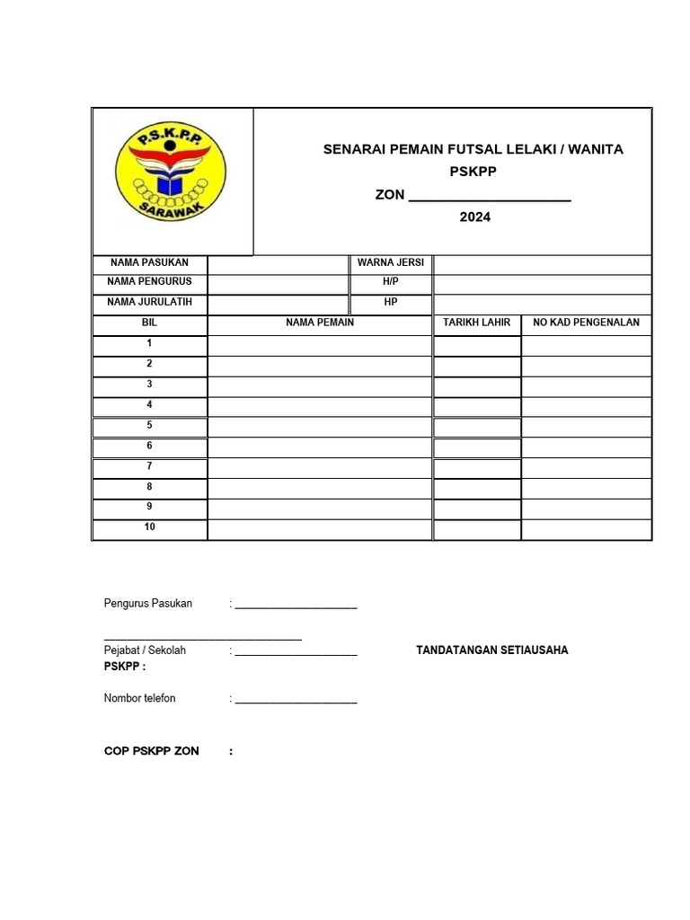 Borang Futsal PSKPP Kanowit 2024 | PDF