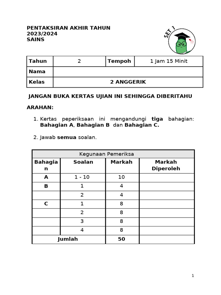 Uasa Sains Tahun 2 DLP | PDF