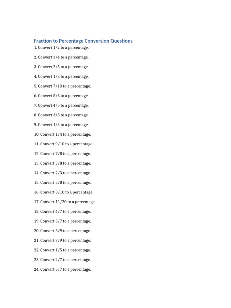 Fraction to Percentage Conversions | PDF