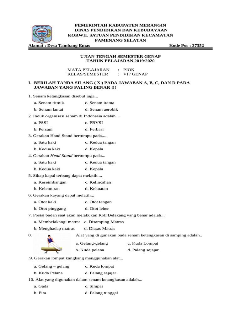 Soal Pjok KLS 6 Uts 2020 | PDF