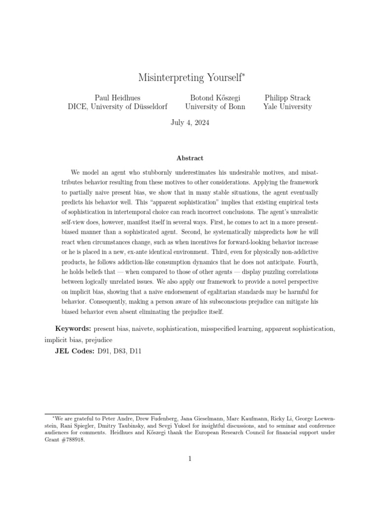Understanding Self-Misinterpretation in Behavior | PDF | Bias | Utility