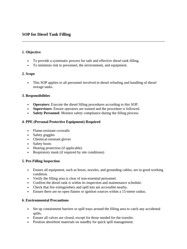 SOP For Diesel Tank Filling | PDF | Personal Protective Equipment ...