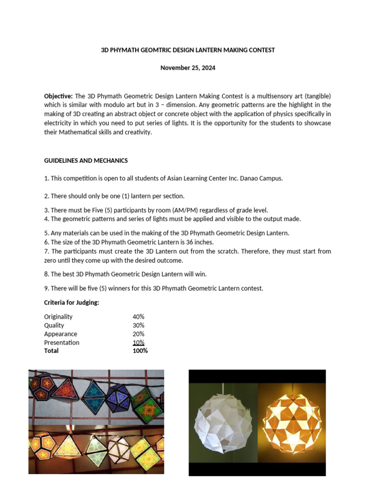 3d Phymath Geometric Lantern Making Contest Mechanics and Guidelines | PDF