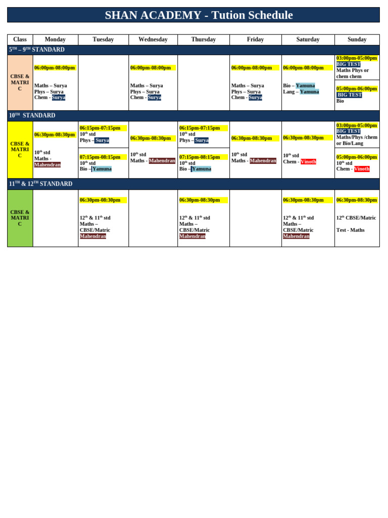 Shan Academy Tuition Schedule | PDF